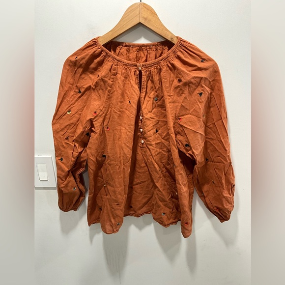 THE GREAT. | Tops | The Great Rust Orange Embroidered Floral Puff ...